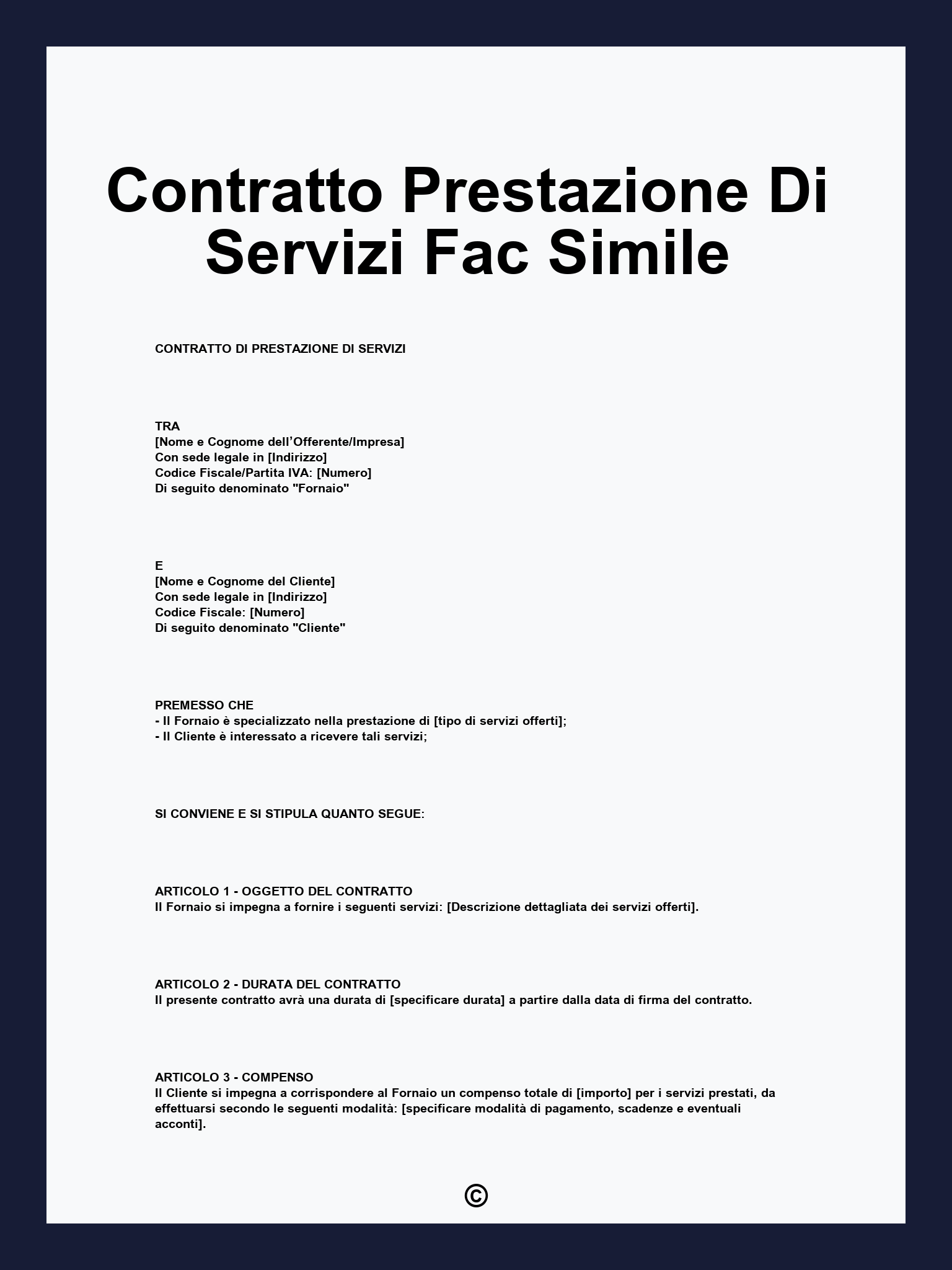 Contratto Prestazione Di Servizi Fac Simile