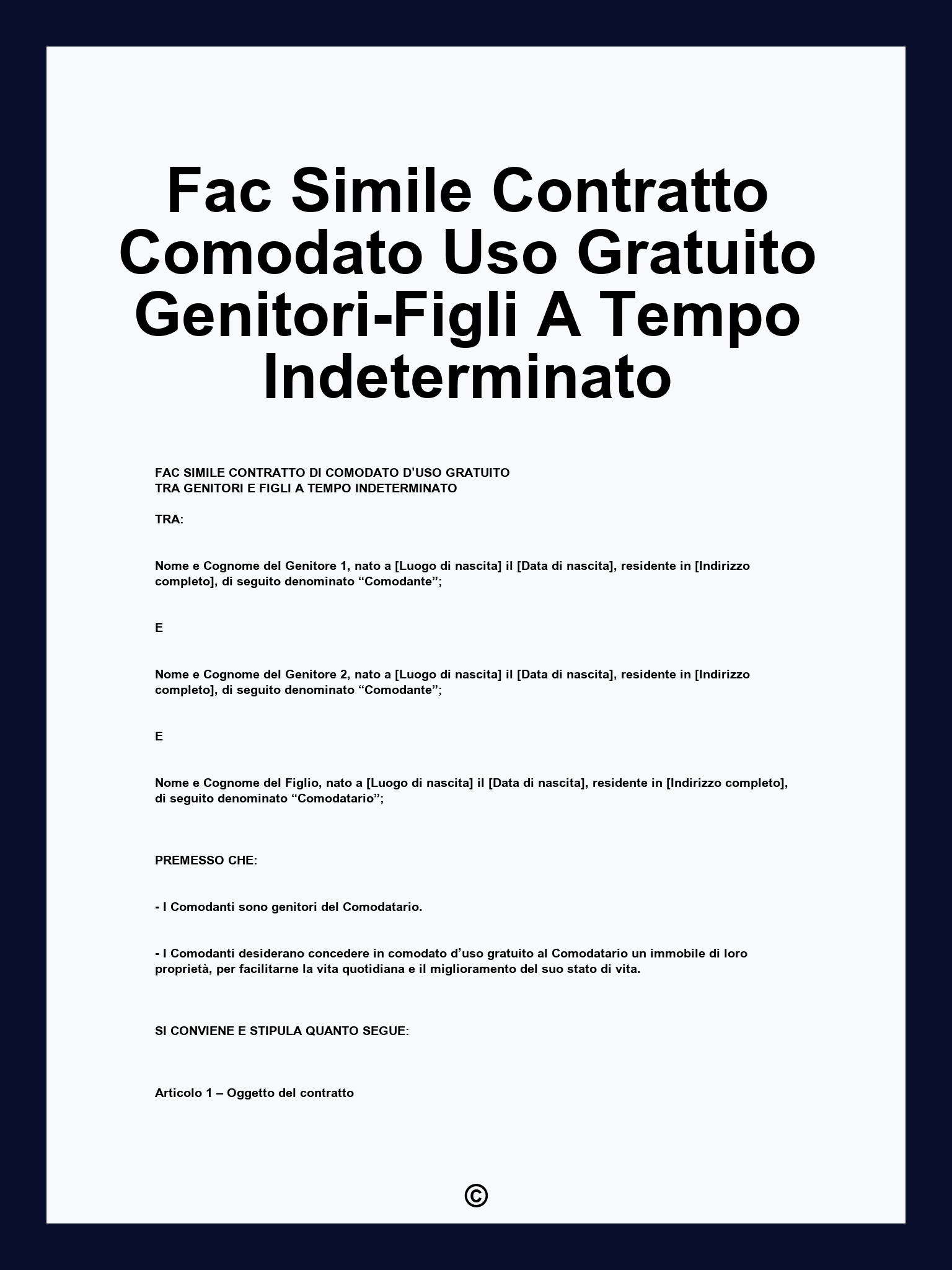 Fac Simile Contratto Comodato Uso Gratuito Genitori-Figli A Tempo ...
