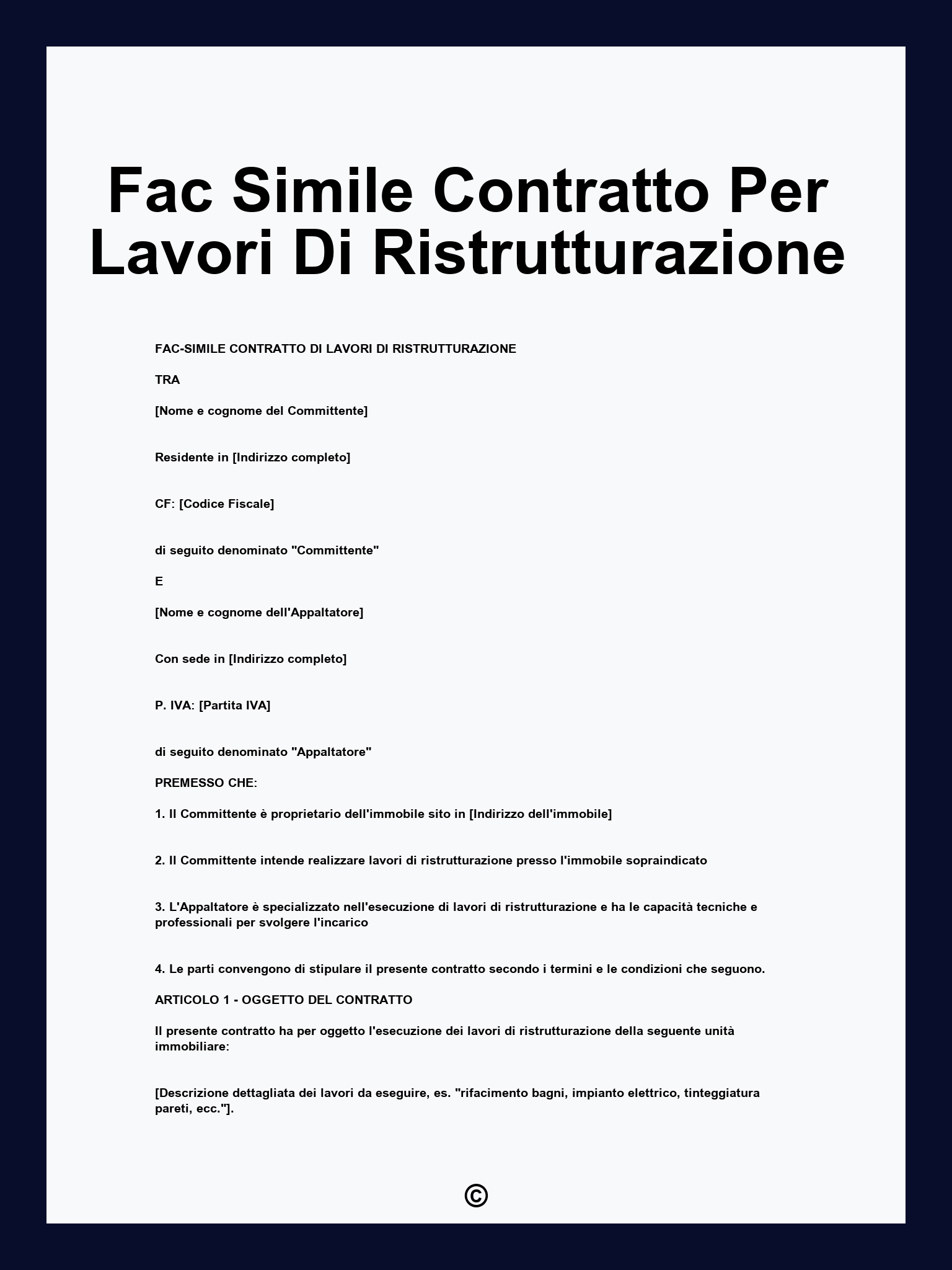 Fac Simile Contratto Per Lavori Di Ristrutturazione